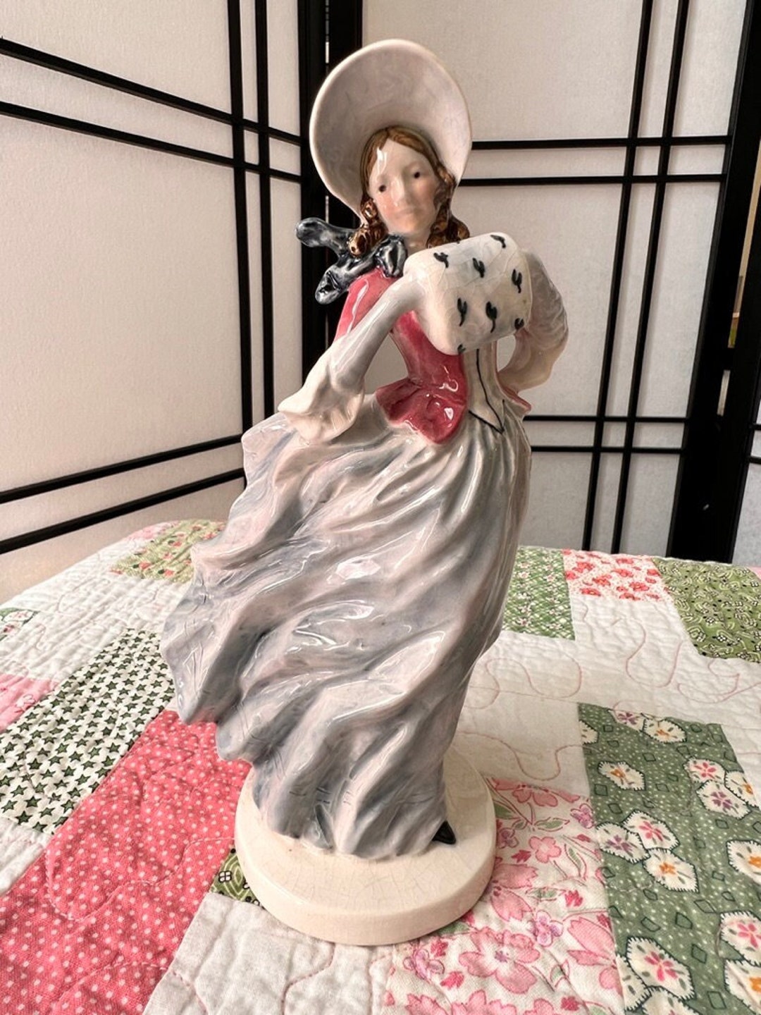 Vintage Lady Figurine: Ceramic Girl in Gown With Bonnet - Etsy