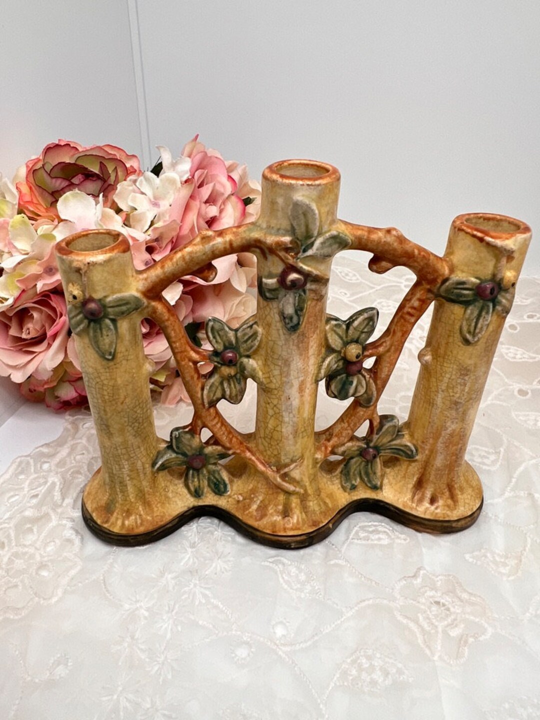 Antique Weller Ware Triple Bud Vase - Etsy