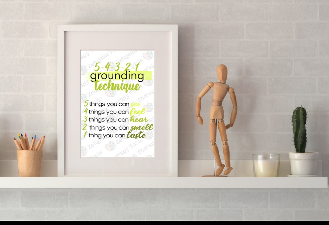 5-4-3-2-1 Grounding Technique Printable (green) | Anxiety & Sensory ...
