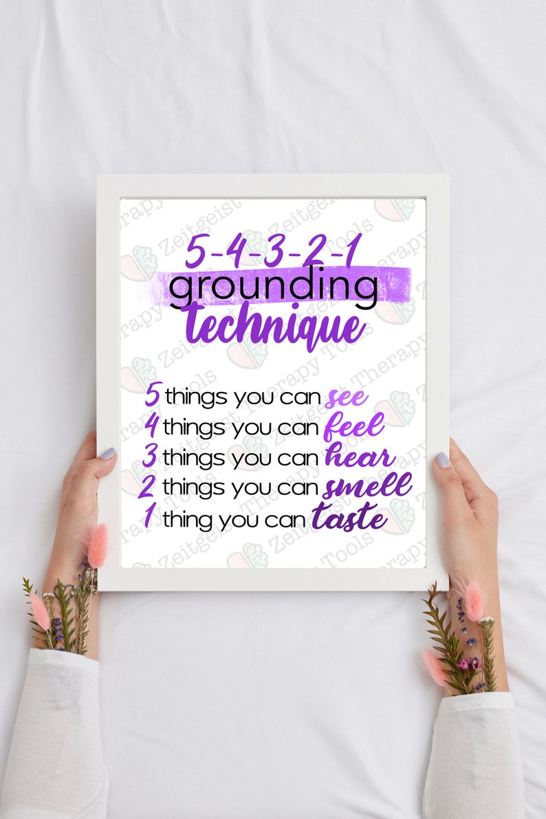 5-4-3-2-1 Grounding Technique Printable (purple) | Anxiety & Sensory Regulation Visual | Therapy ...