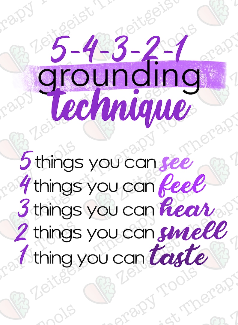5-4-3-2-1 Grounding Technique Printable (purple) | Anxiety & Sensory ...