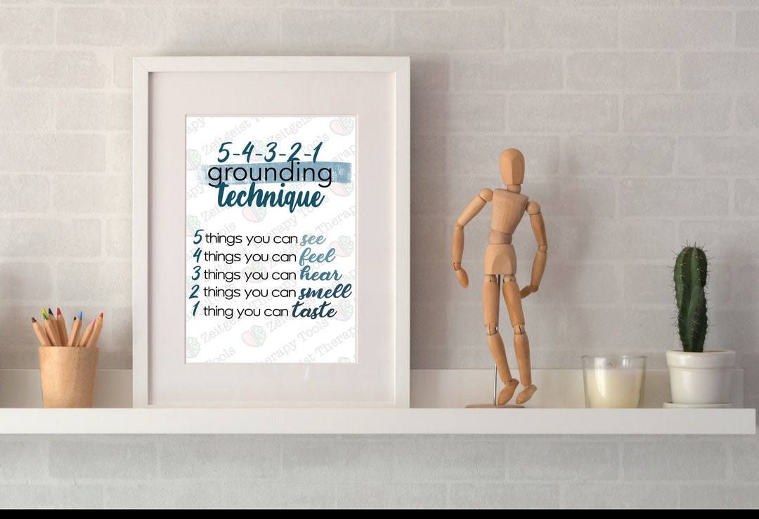 5-4-3-2-1 Grounding Technique Printable (blue) | Anxiety & Sensory ...