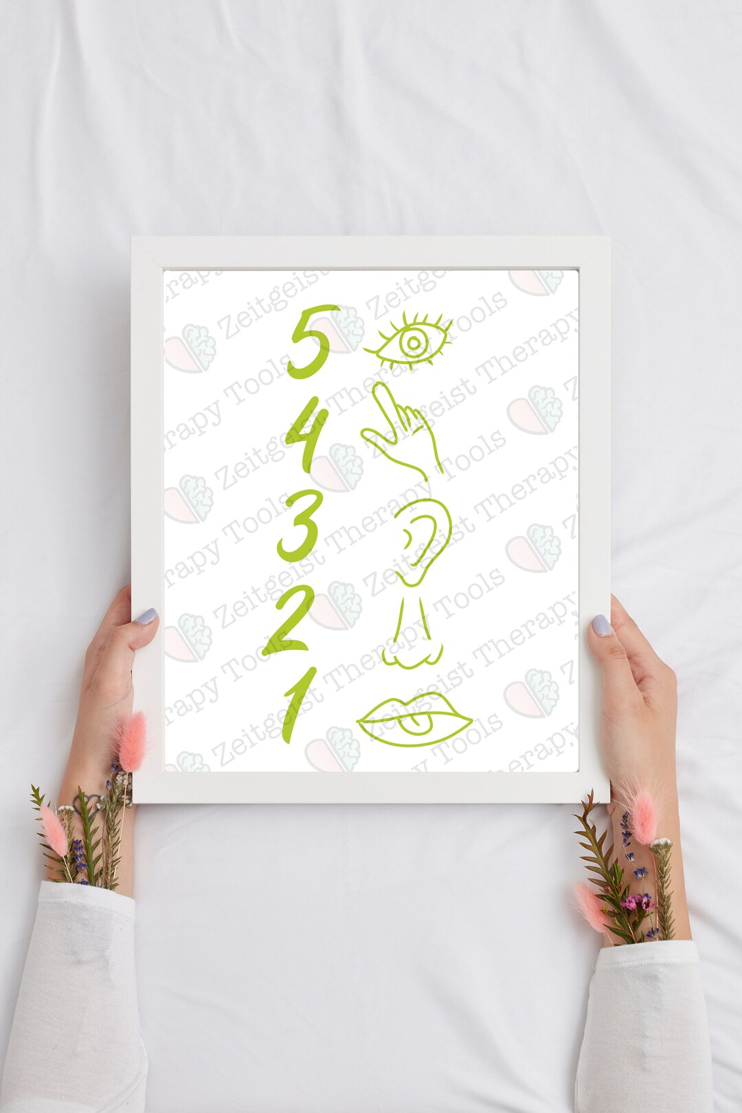 Grounding Technique Symbols in Chartreuse 5-4-3-2-1 for Mindfulness ...