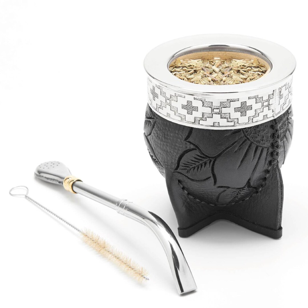 The Black Salvador Imperial I Mate Gourd Set, Leather Mate Cup ...