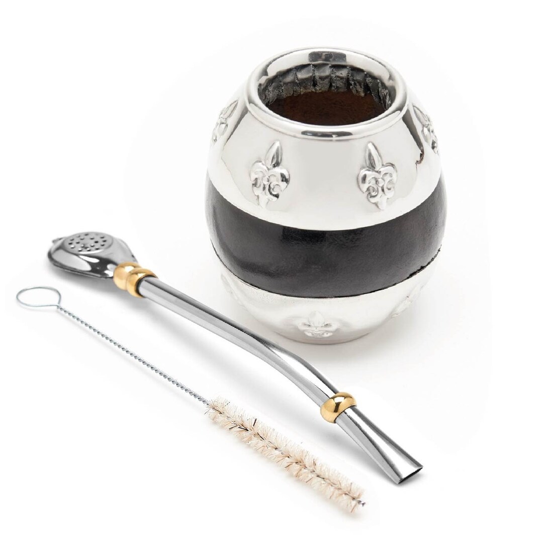 Small Mate Gourd Cup With Flor De Lis Design I Yerba Mate Gourd Set I ...