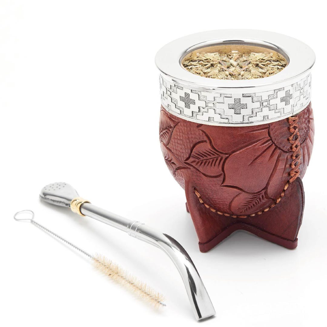 The Brown Salvador Imperial I Mate Gourd Set, Leather Mate Cup ...