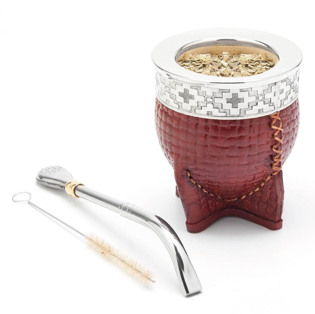 The Brown Croco Gourd Set I Mate Gourd Set, Leather Mate Cup ...