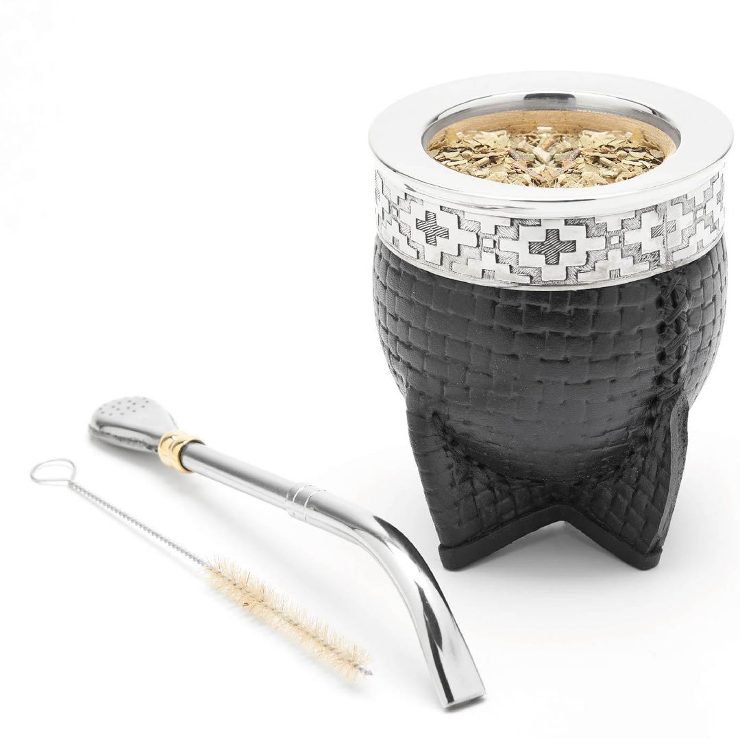 The Black Croco Gourd Set I Mate Gourd Set, Leather Mate Cup ...