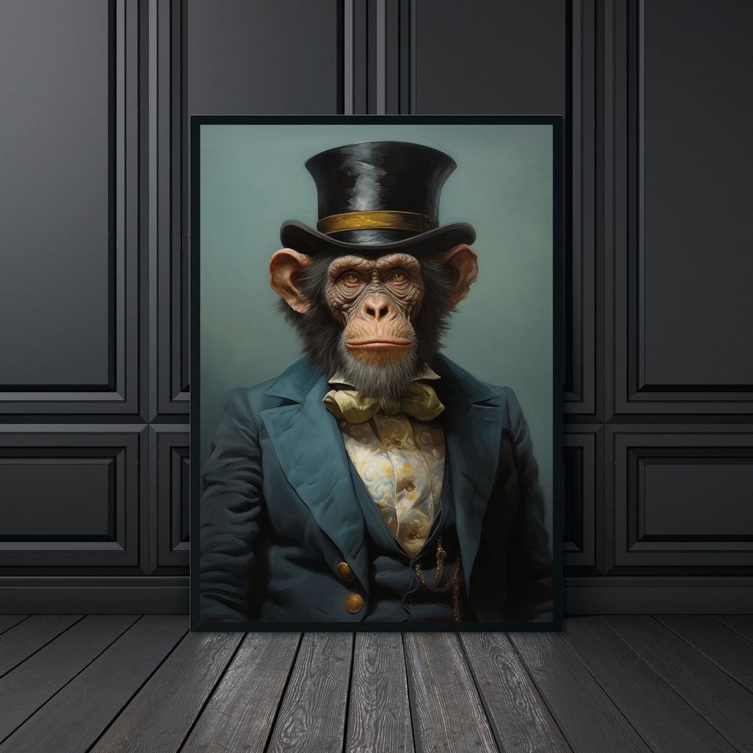 Chimpanzee Portrait, Royal Pet Painting, Funny Animal Poster, Animal ...