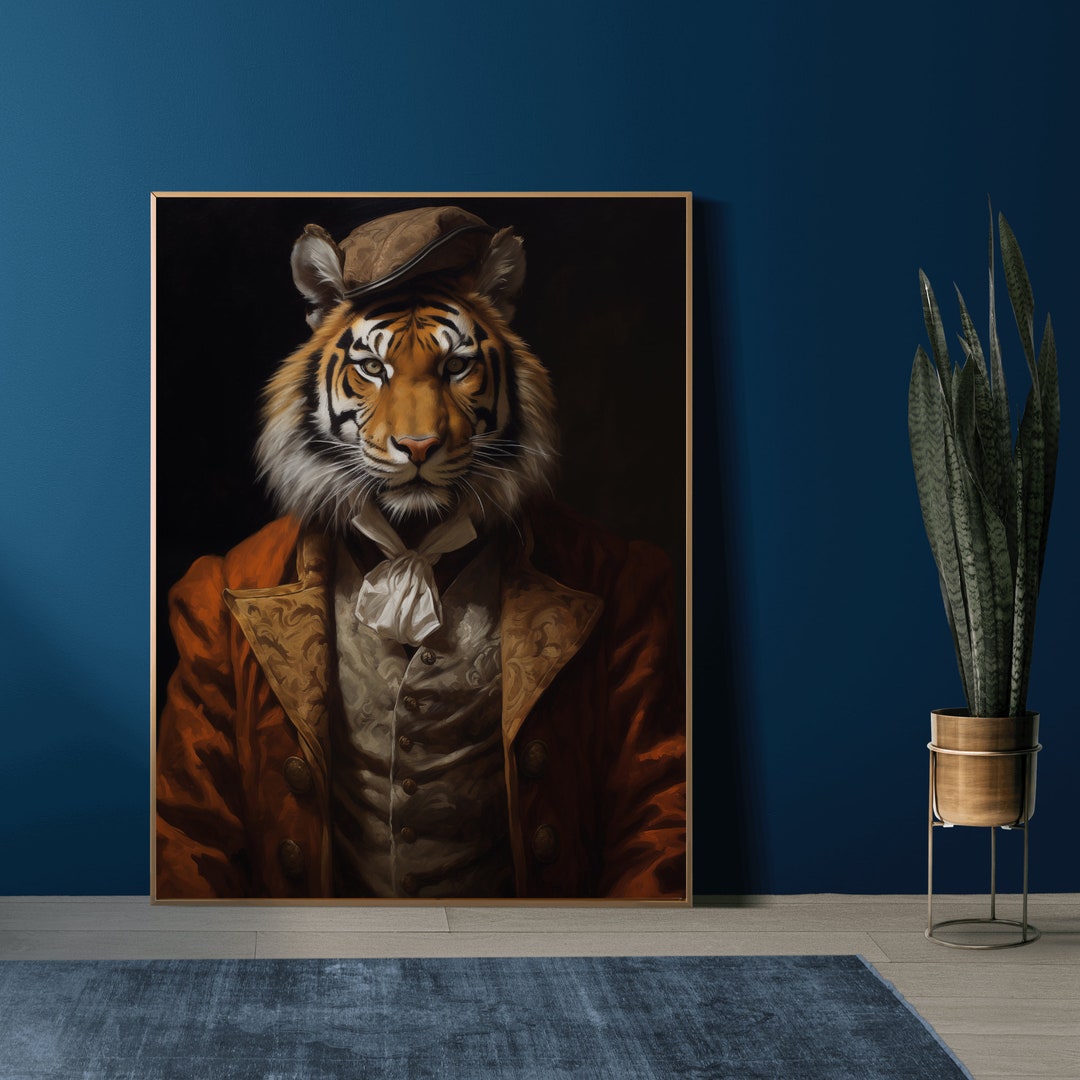 Renaissance Tiger Print, Animal Head Human Body Print, Animal Portrait ...