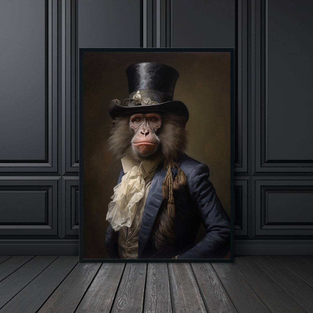 Baboon Portrait, Royal Pet Painting, Funny Animal Poster, Animal ...