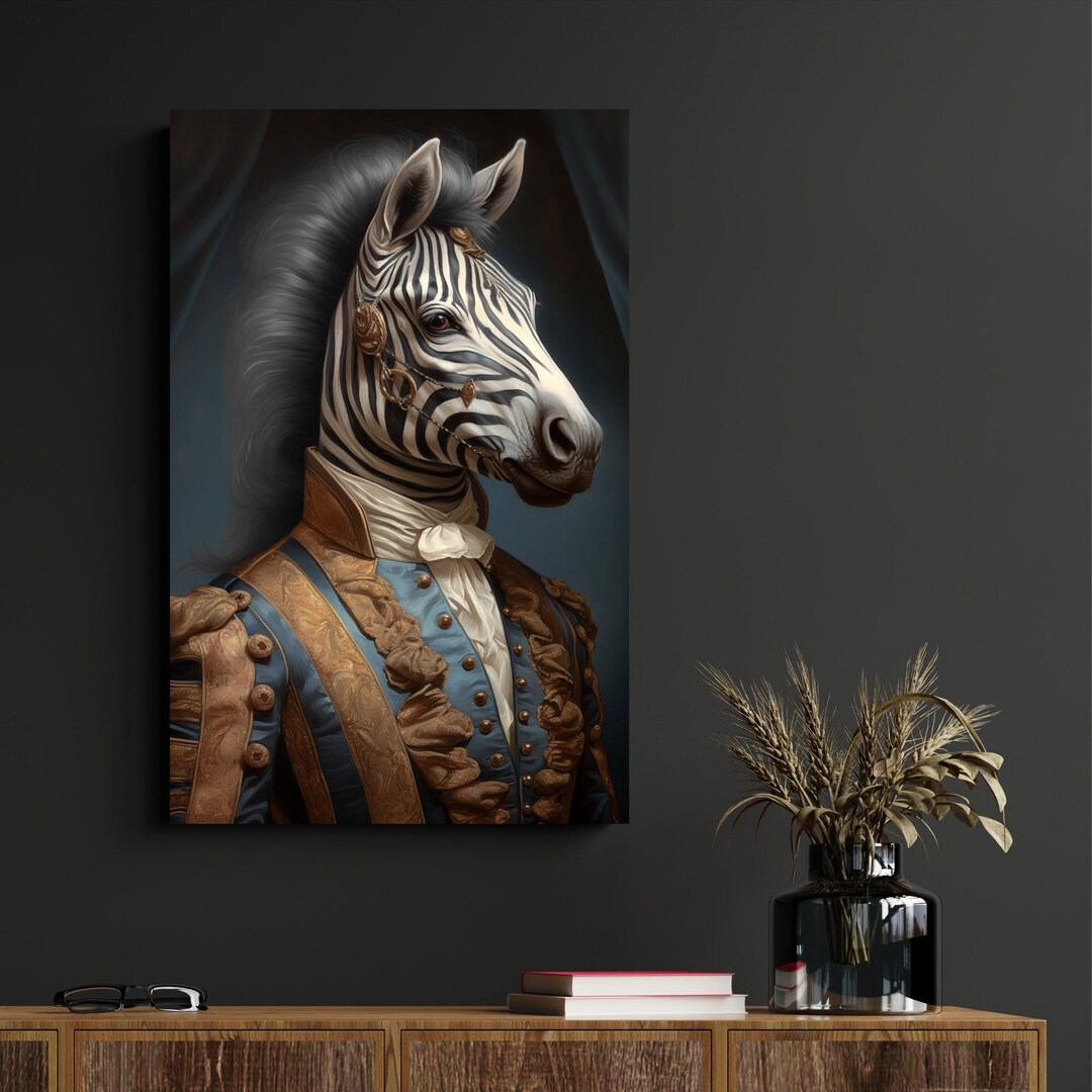 Victorian Animal Portrait, Royal Pet Painting, Zebra Wall Art, Funny ...