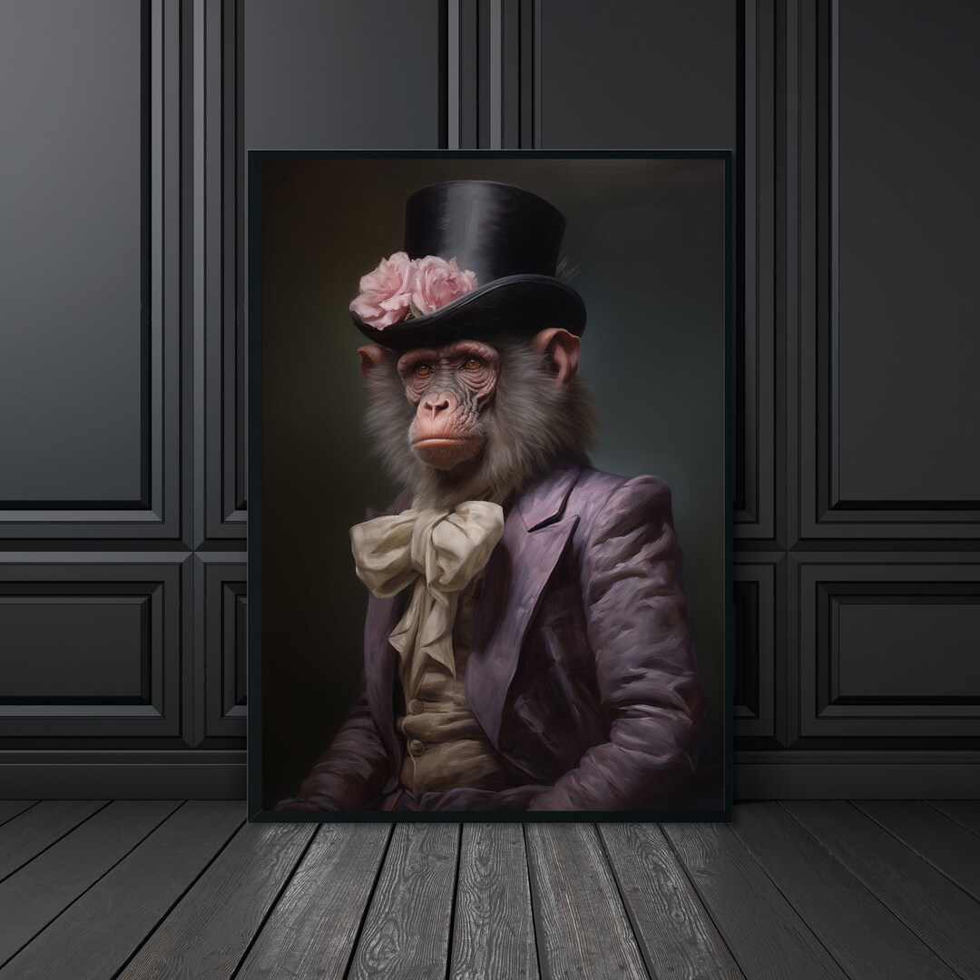 Baboon Portrait, Royal Pet Painting, Funny Animal Poster, Animal ...