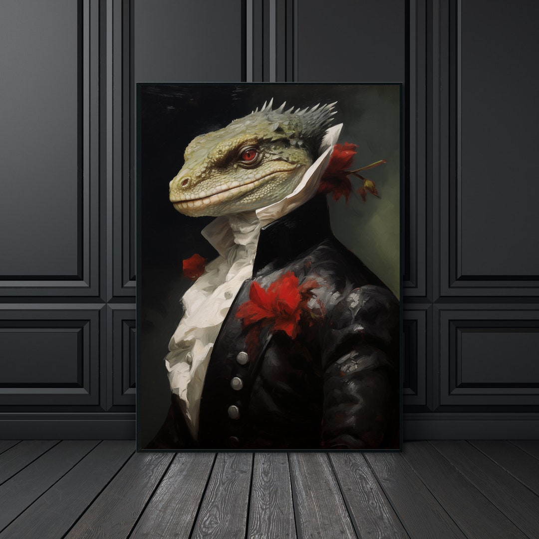 Lizard Gifts, Gothic Prints, Gothic Decor, Lizard in Gothic Outfit ...