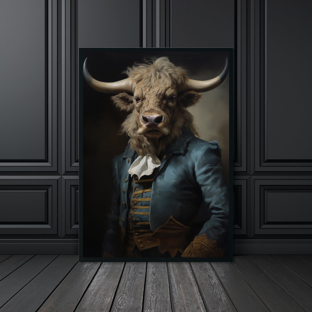 Bull Vintage Portrait, Renaissance Animal Painting, Bull Print, Bull ...