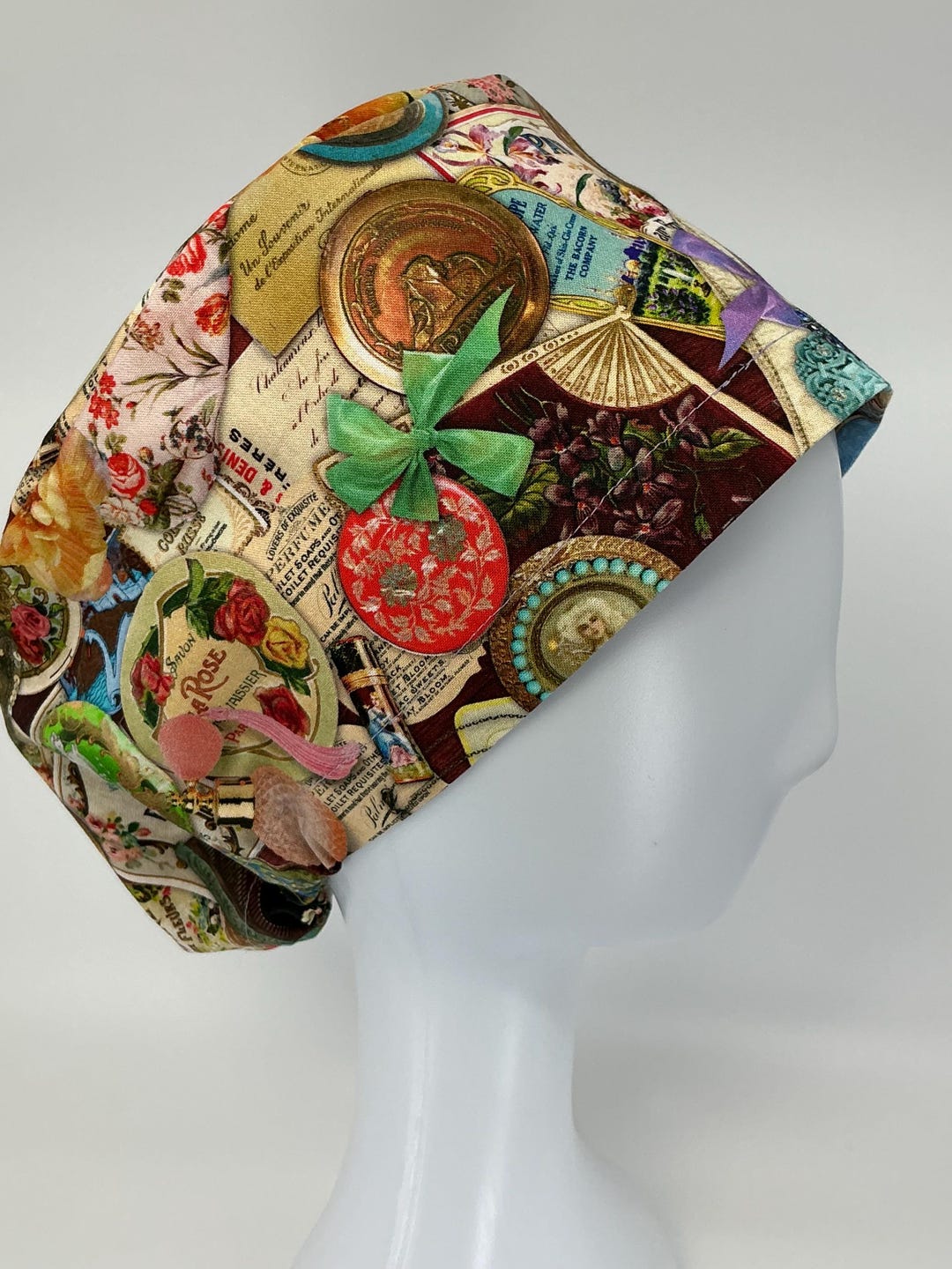 SATIN EURO Gilded Age Victorian Ephemera Pretty Surgical Scrub Cap With ...