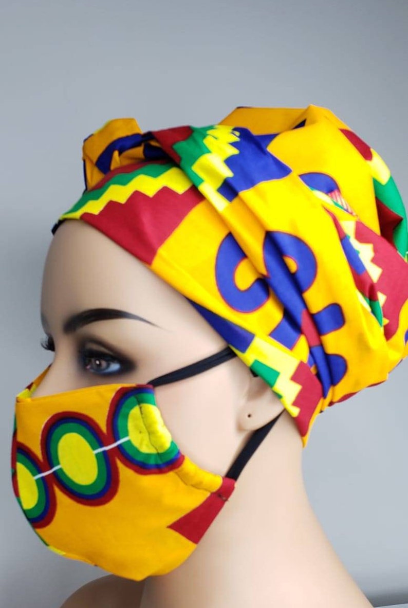 Head Wrap With Matching Face Mask in African Print Fabric - Etsy Hong Kong