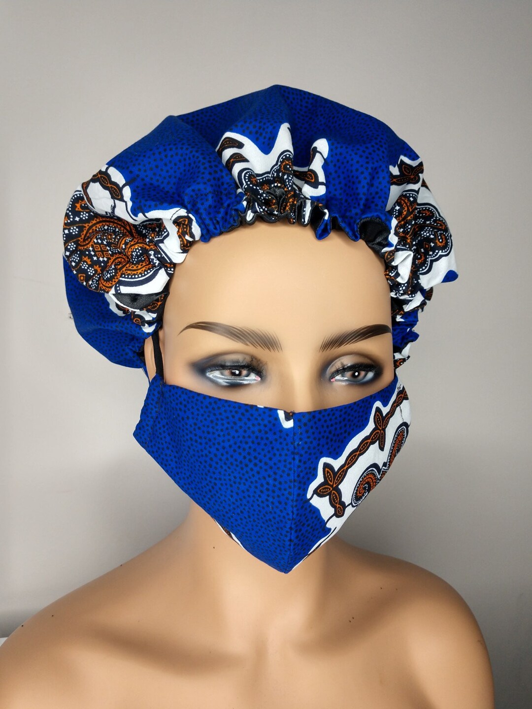 Head Bonnet With Matching Face Mask in African Print Fabric Lined With ...
