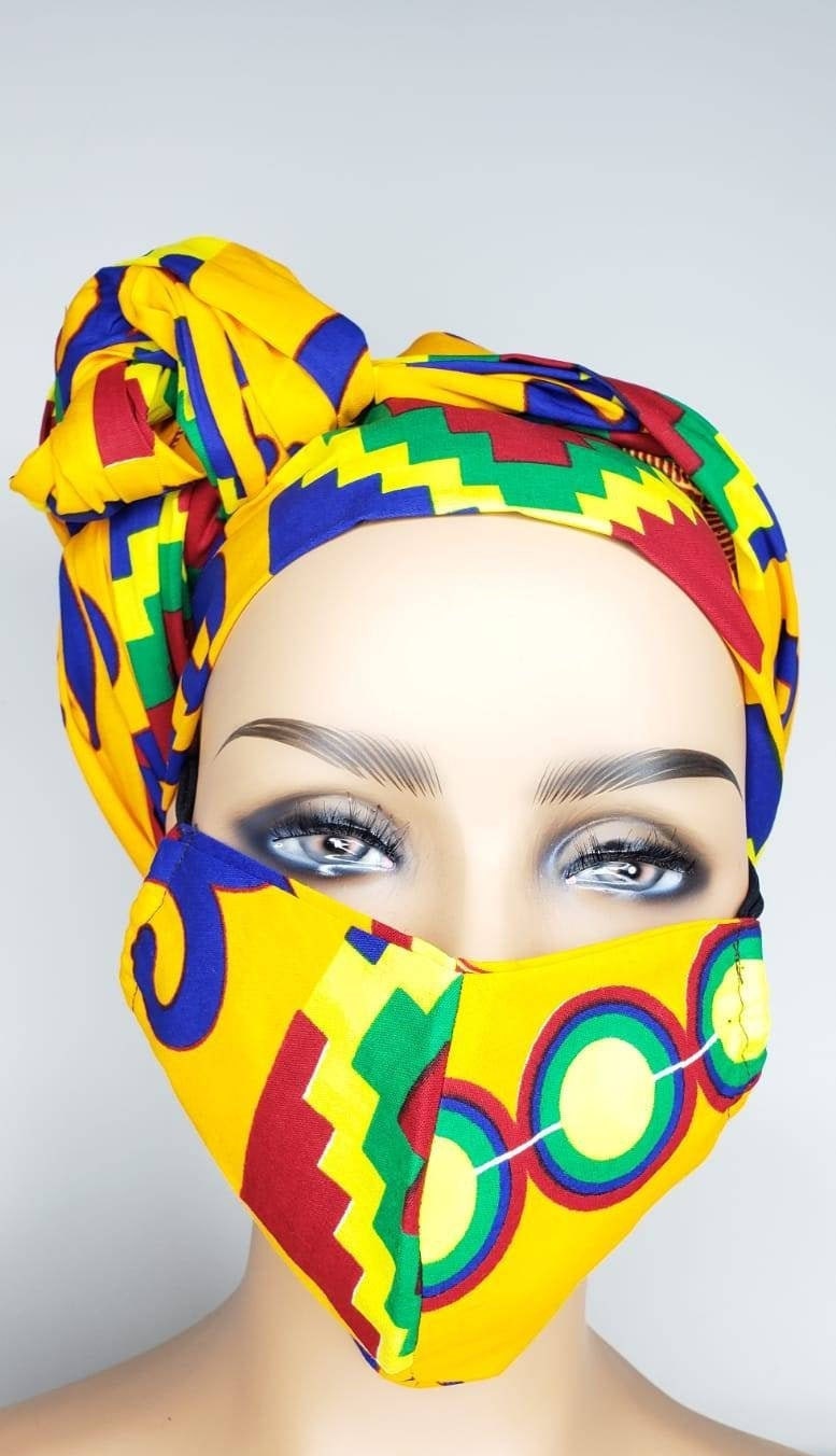 Head Wrap With Matching Face Mask in African Print Fabric - Etsy Hong Kong