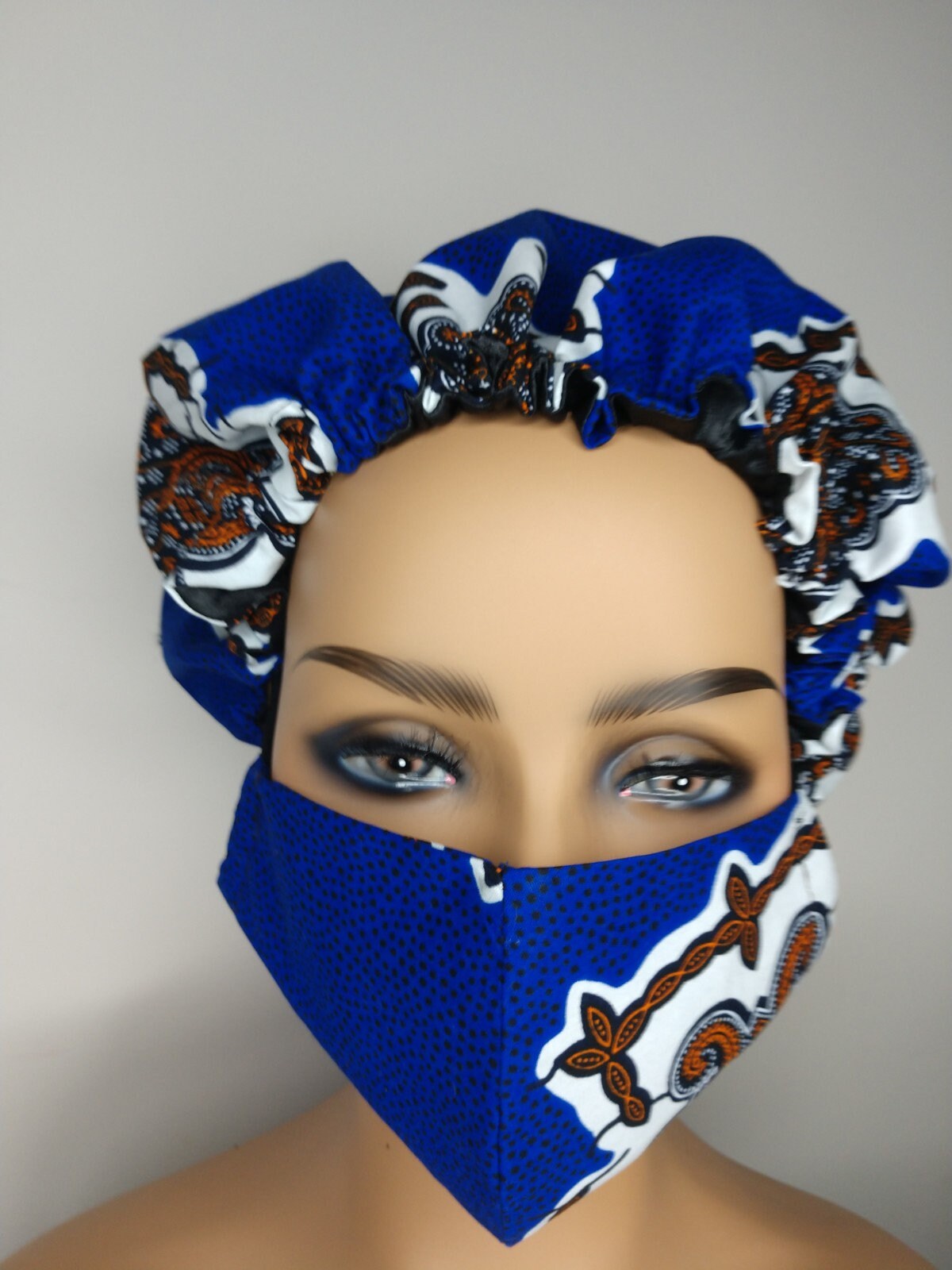 Head Bonnet With Matching Face Mask in African Print Fabric Lined With ...