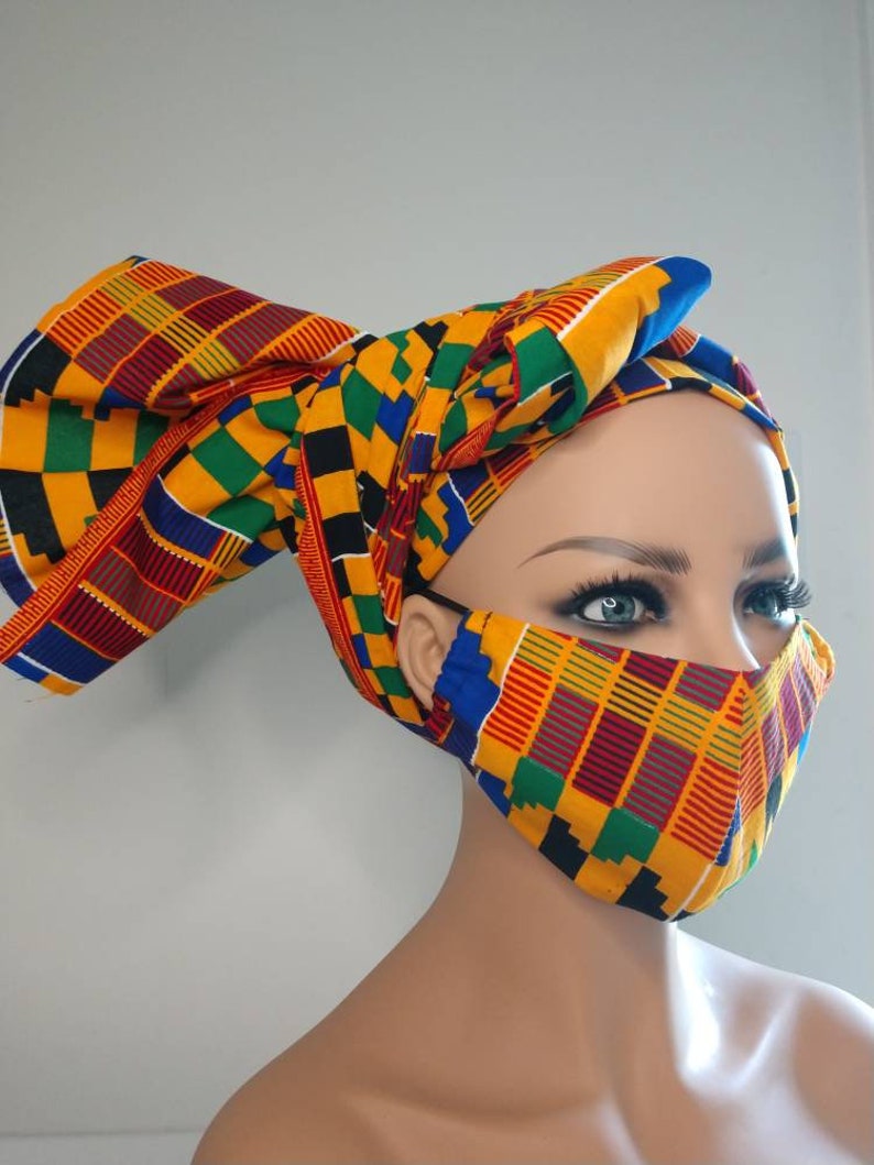 Head Wrap With Matching Face Mask in African Print Fabric | Kente ...