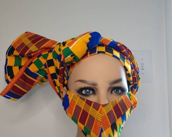 Head Bonnet With Matching Face Mask in African Print Fabric lined With ...