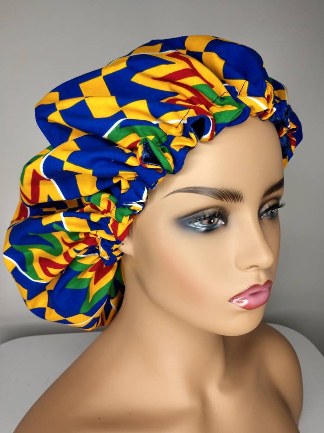 Head Bonnet With Matching Face Mask in African Print Fabric Lined With ...