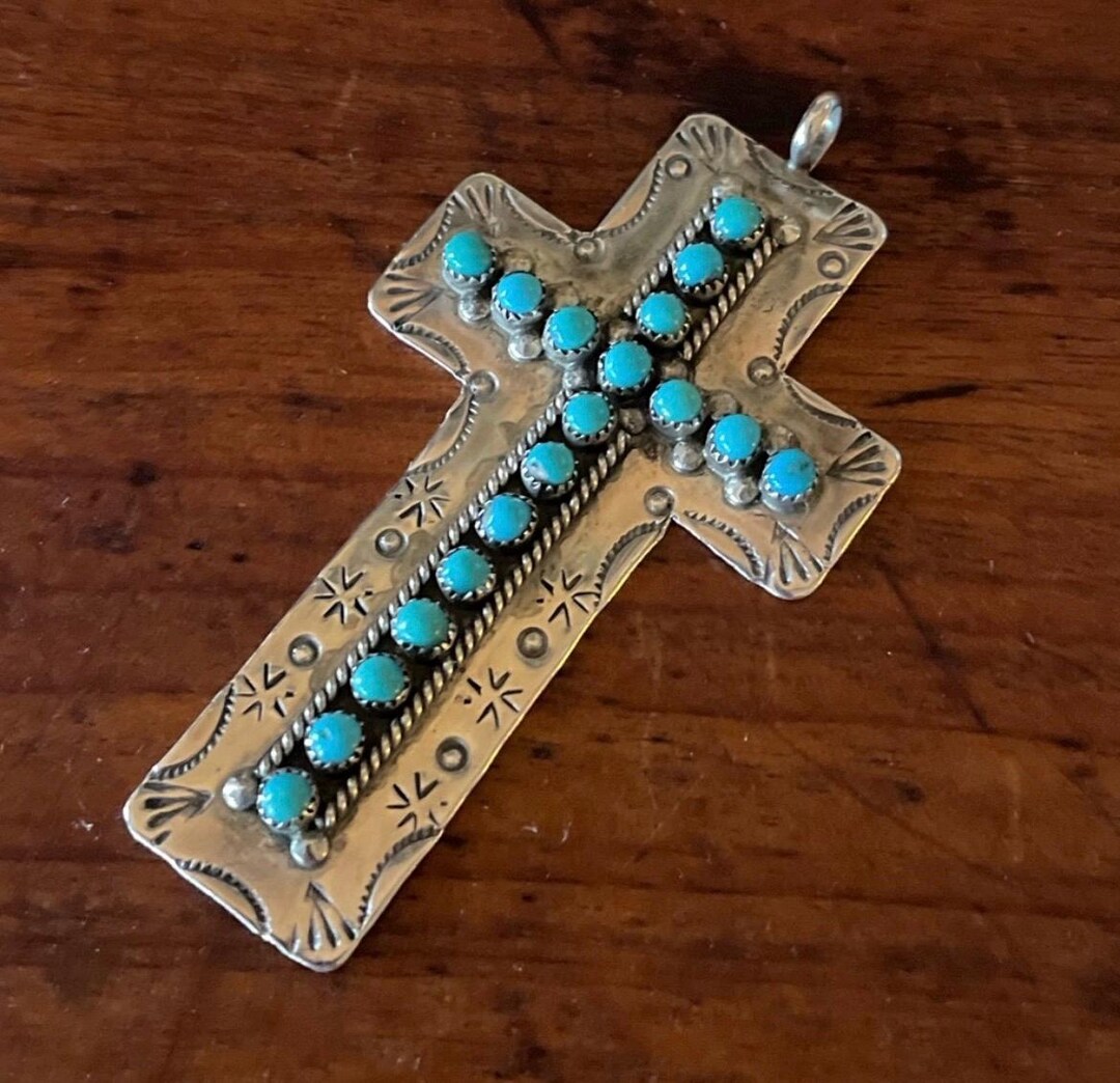 Zuni Cross Pendant Sterling Silver and Turquoise - Etsy