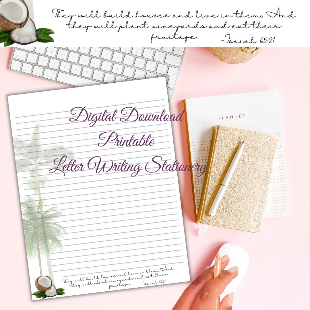 Coconut Palm Printable Letter Writing Paper | Isaiah 65:21 (digital ...