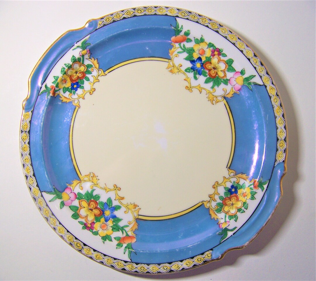 Noritake Morimura Blue Lusterware Hand Painted in Japan Floral Rimmed ...