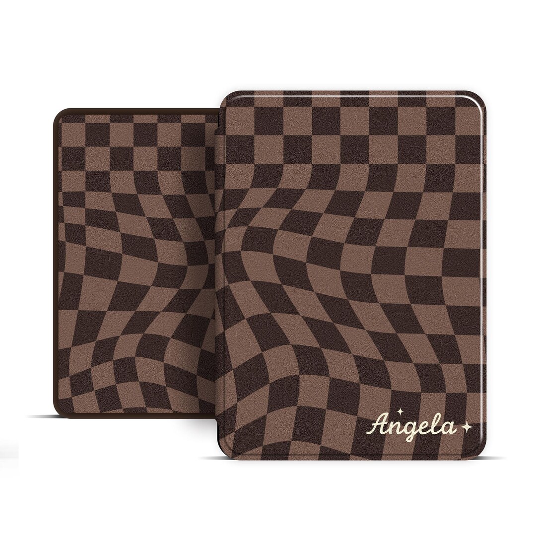 Retro Wavy Checkboard Kindle Case, Custom Monogram Initial Design, Gift ...