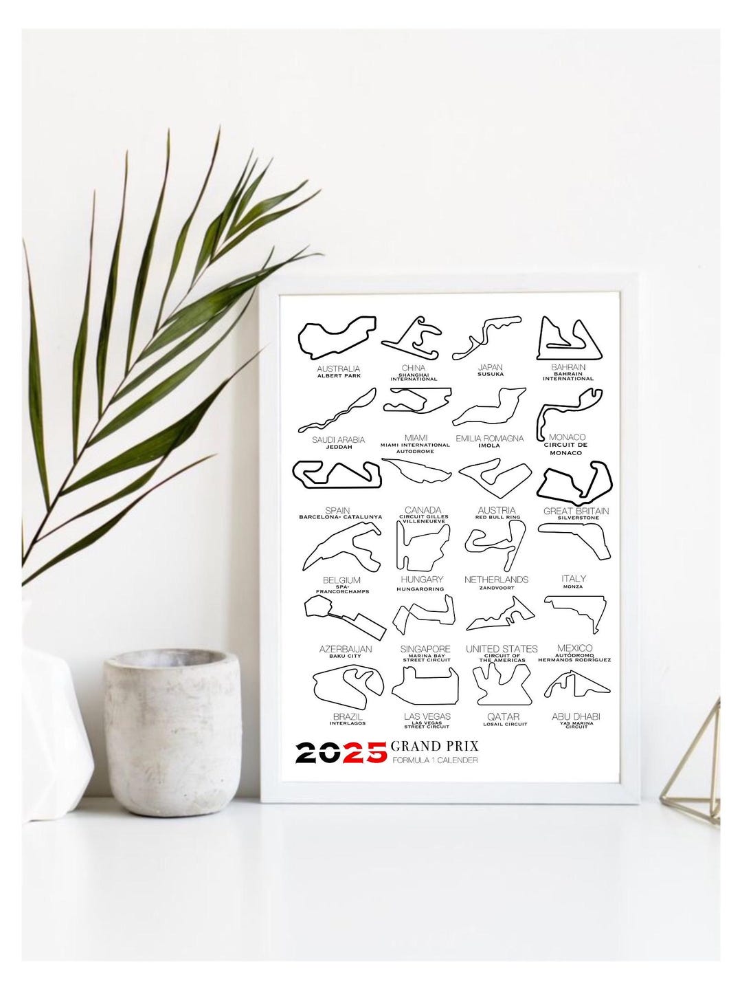 Formula 1 2025 Race Calendar Tracks Wall Art Print Digital Download ...