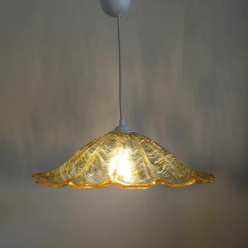 Large Pendant Light Clear and Yellow Glass 1980s Retro | Etsy