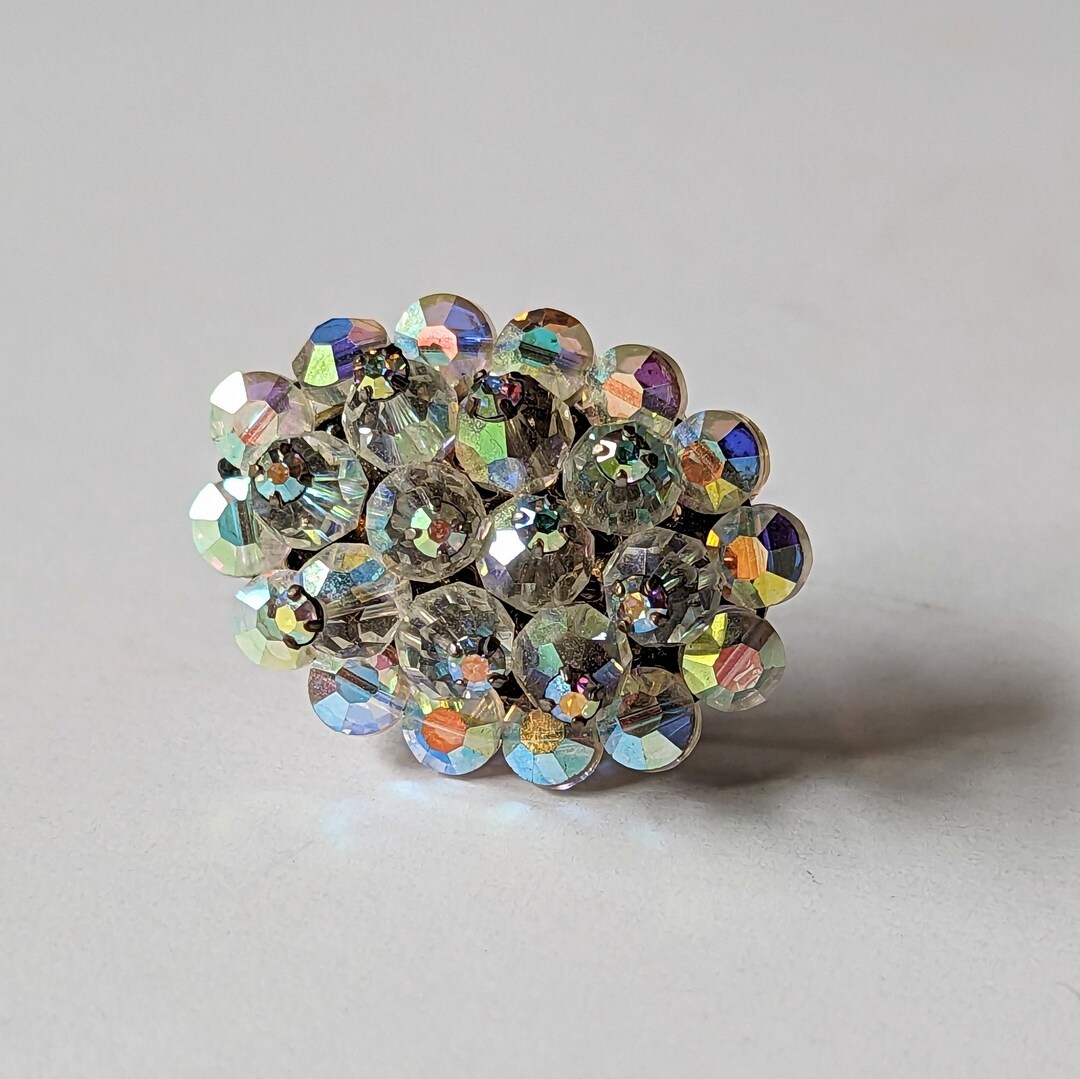 Vintage AB Crystal Cluster Brooch Pin, Aurora Borealis Crystal Pin ...