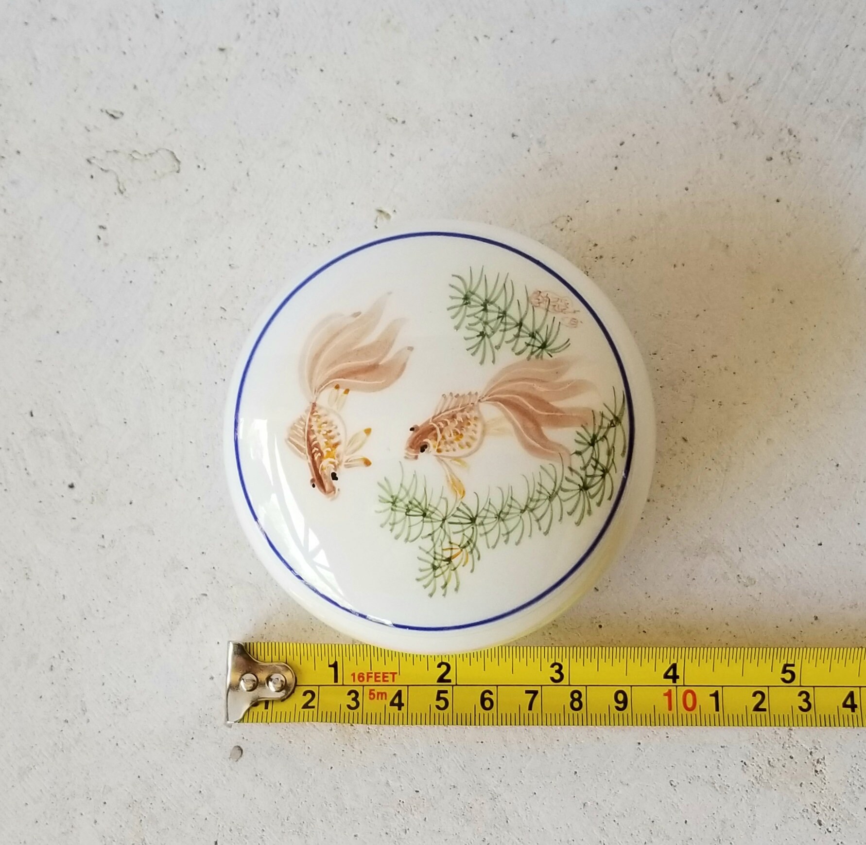 Koi Fish Porcelain Lidded Dresser Box, Modern Design Trinket Box, Cream ...
