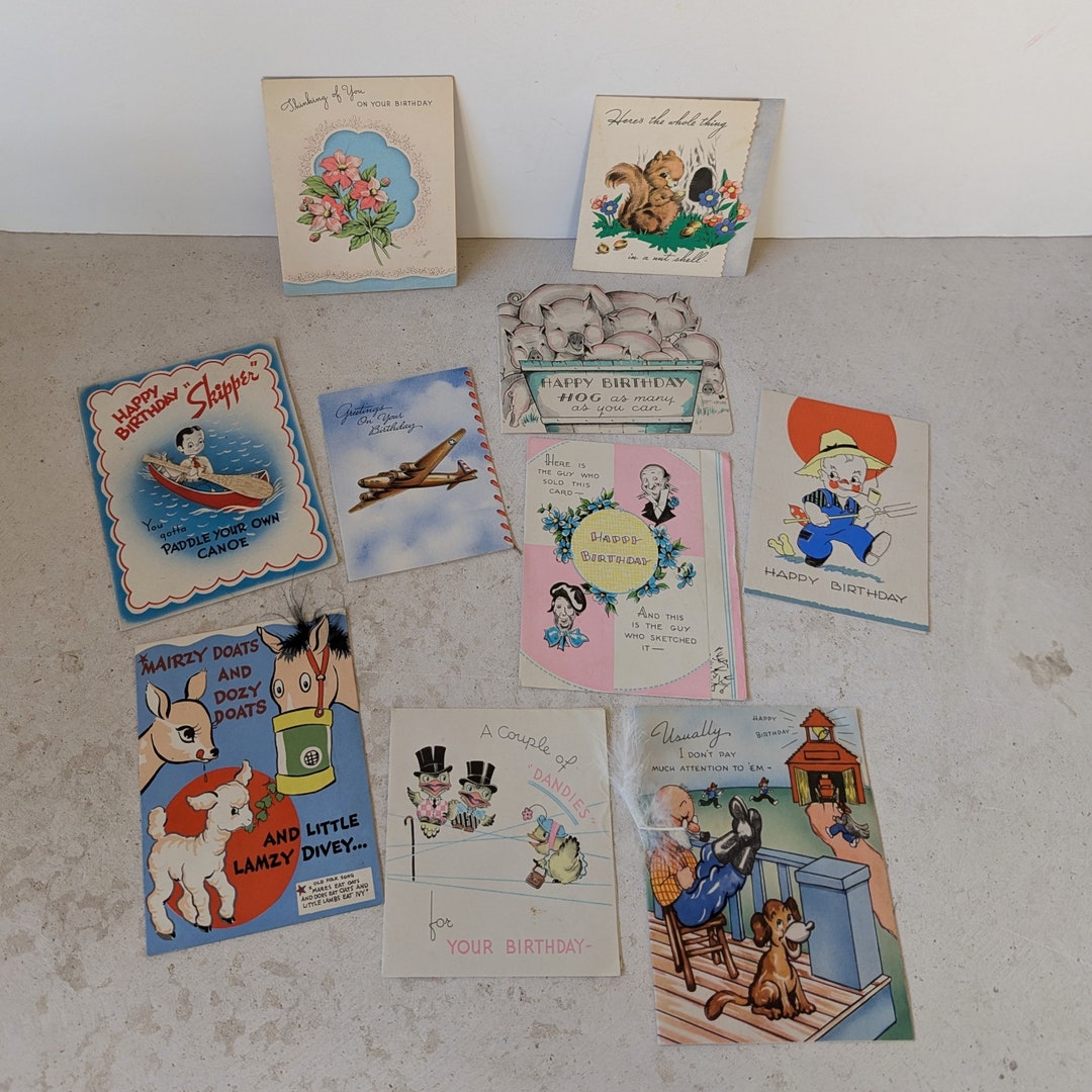 Vintage Birthday Cards, 1930s and 1940s Birthday Cards, Set of 10 Cards ...