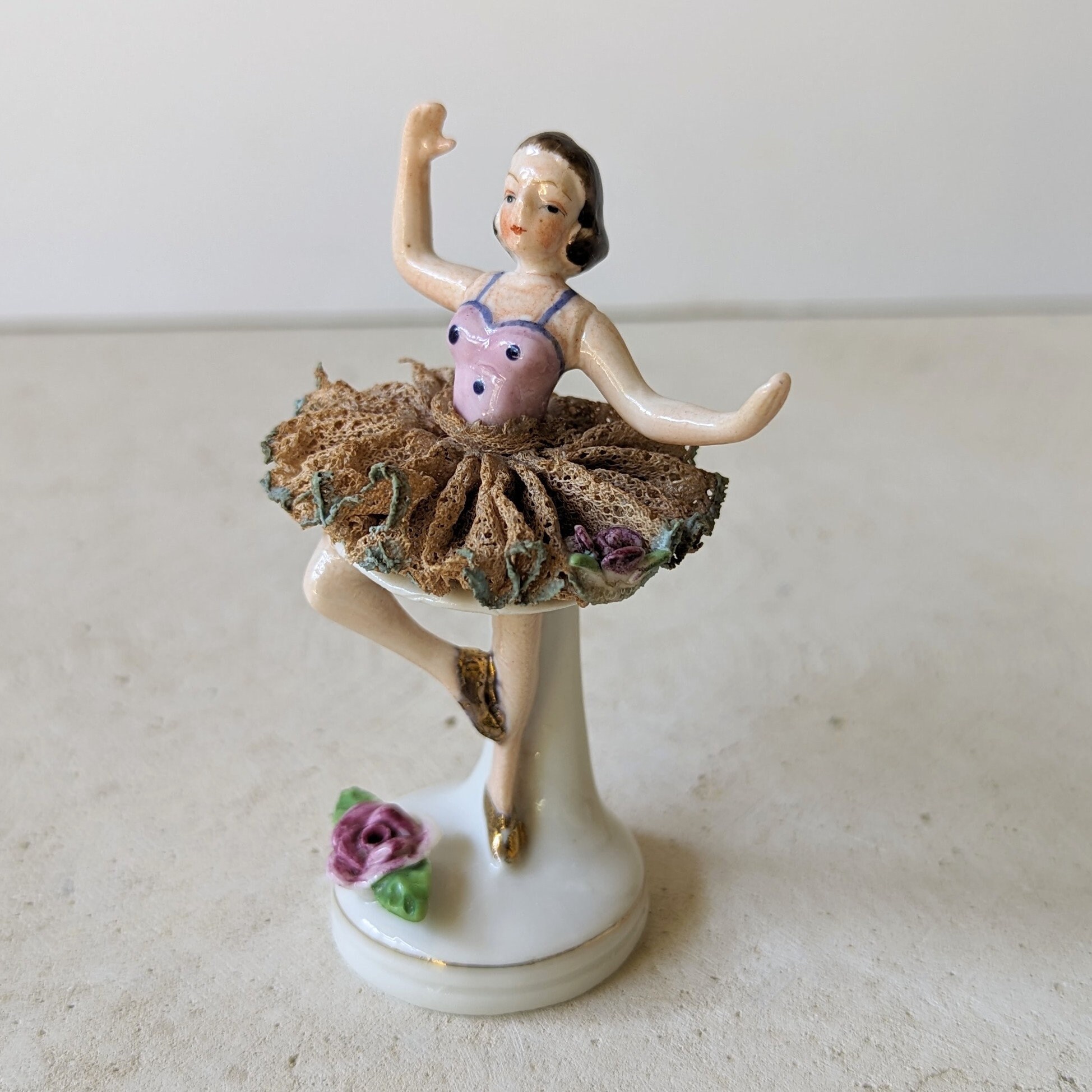 Porcelain Ballerina Tulle Lace Skirt Ballerina Figurine Made In