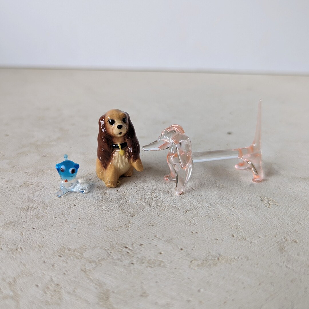 Three Glass Worked & Ceramic Dogs, Glass Weiner Dog, Lady Dog, Silly ...