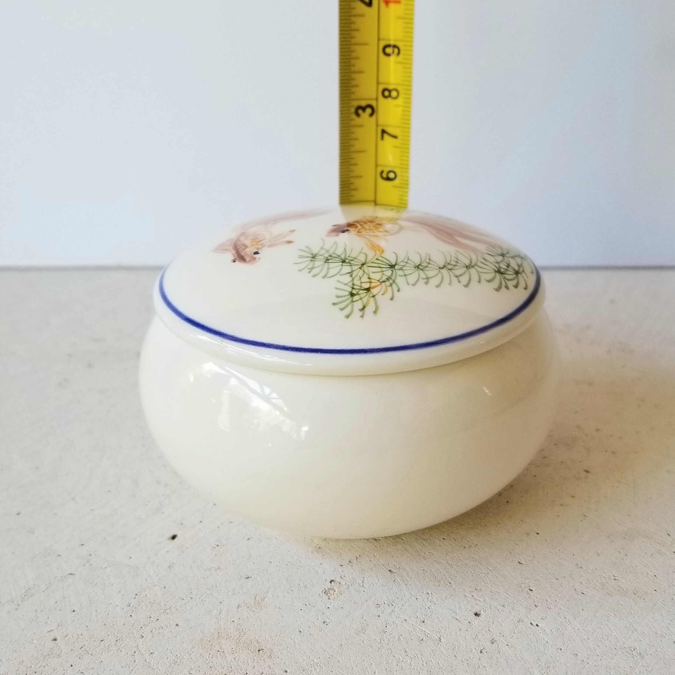 Koi Fish Porcelain Lidded Dresser Box, Modern Design Trinket Box, Cream ...