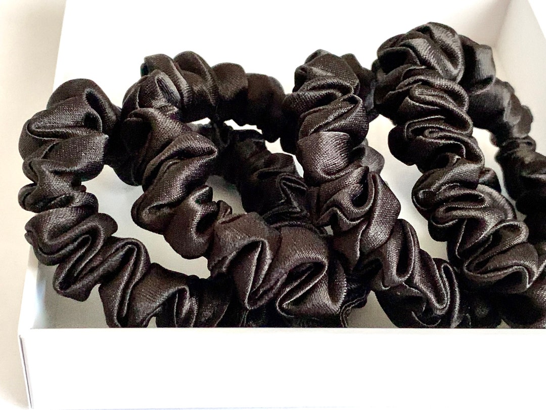 Black Skinny Satin Scrunchies, 4-pack Black Scrunchie, Mini Satin Hair ...