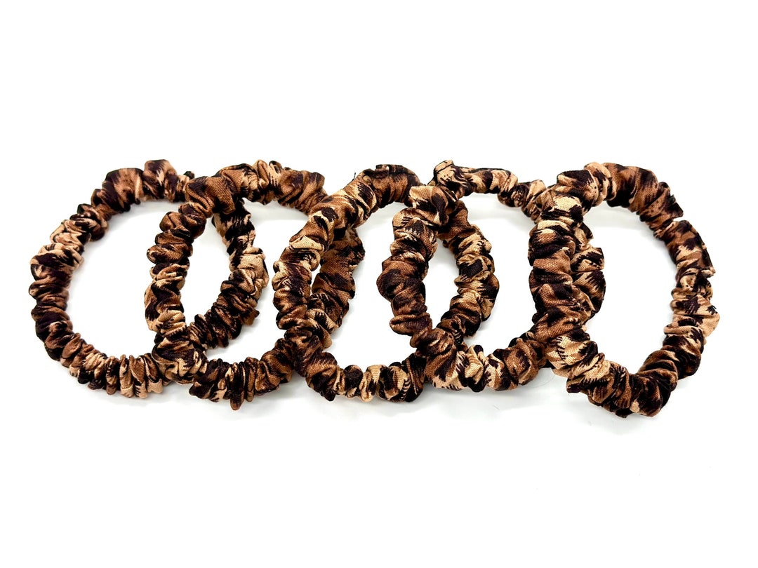 Skinny Leopard Scrunchie, 5-pack Mini Leopard Scrunchie, Small Leopard Scrunchie, Skinny Cotton ...