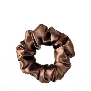 Soft Satin Scrunchie, Medium Brown Scrunchie, Brown Hair Tie, Brown ...