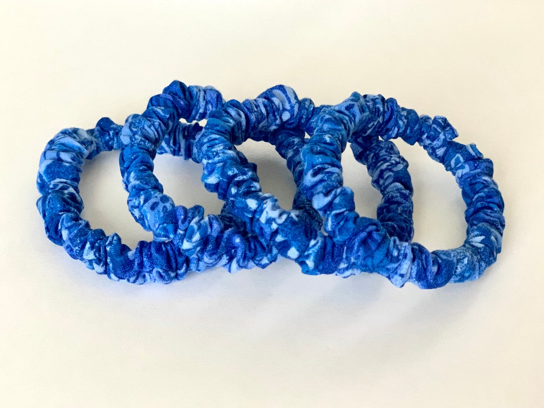 Blue Skinny Cotton Scrunchie, 4-pack Blue Mini Scrunchies, Blue Hair ...