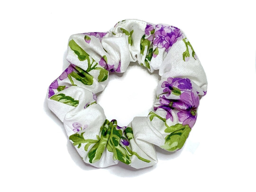 Large Floral Cotton Scrunchie, Purple-Green Scrunchie, Cotton Scrunchie ...