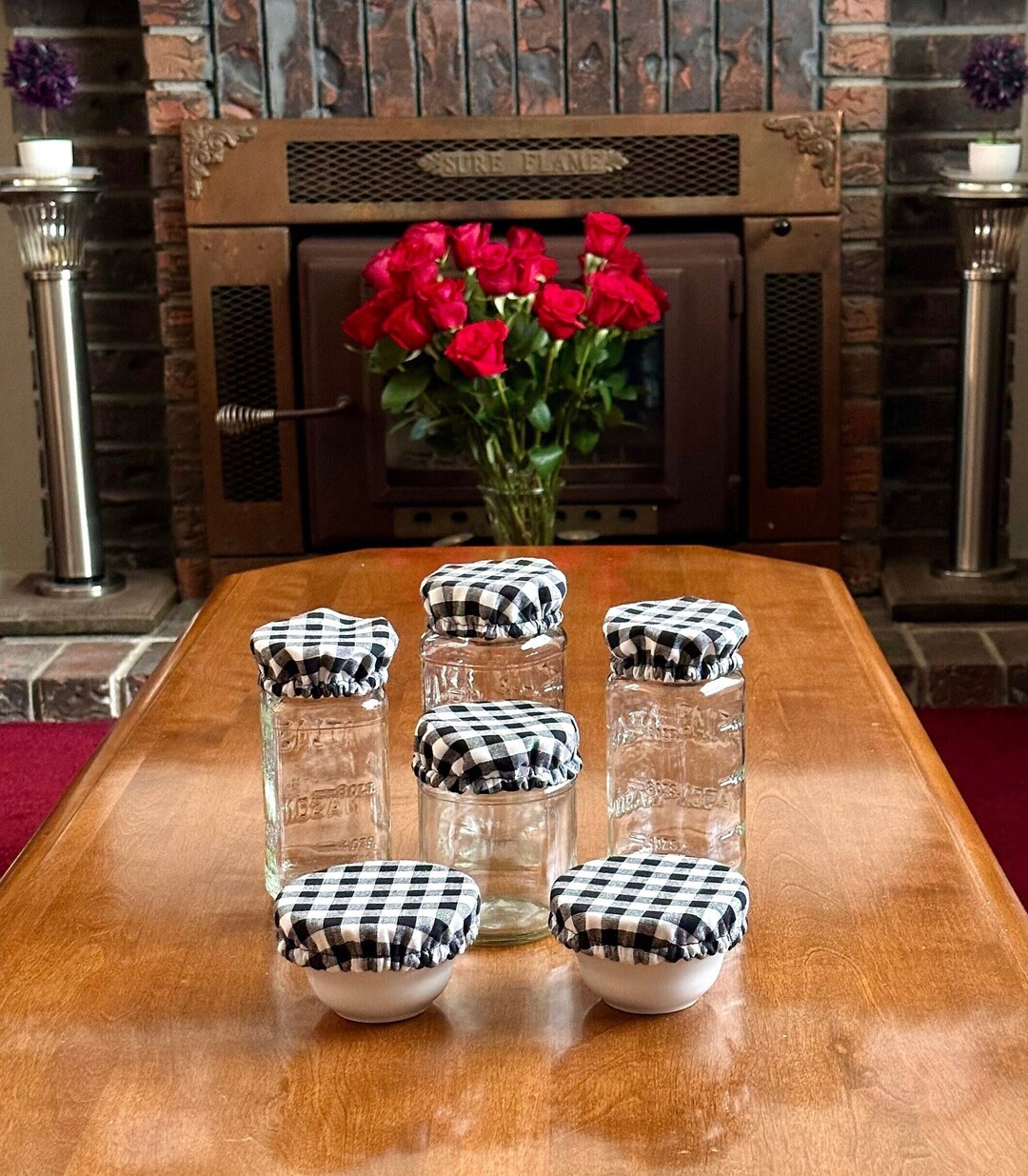 Reusable Gingham Mason Jar Cover, Reversible Rustic Jar Cover, Cozy ...