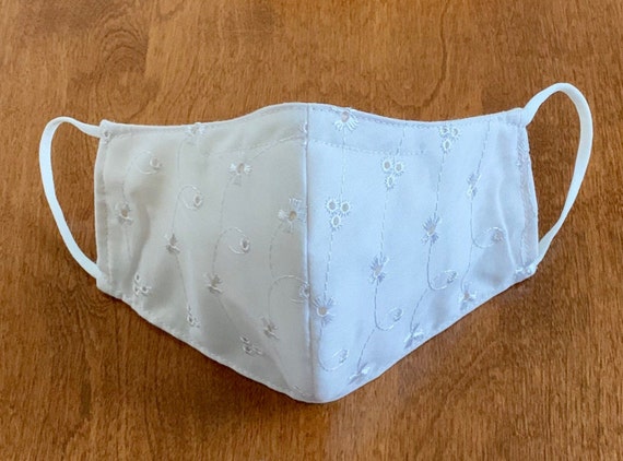 Elegant White 3-layer Eyelet Face Mask With Filter Pocket and - Etsy