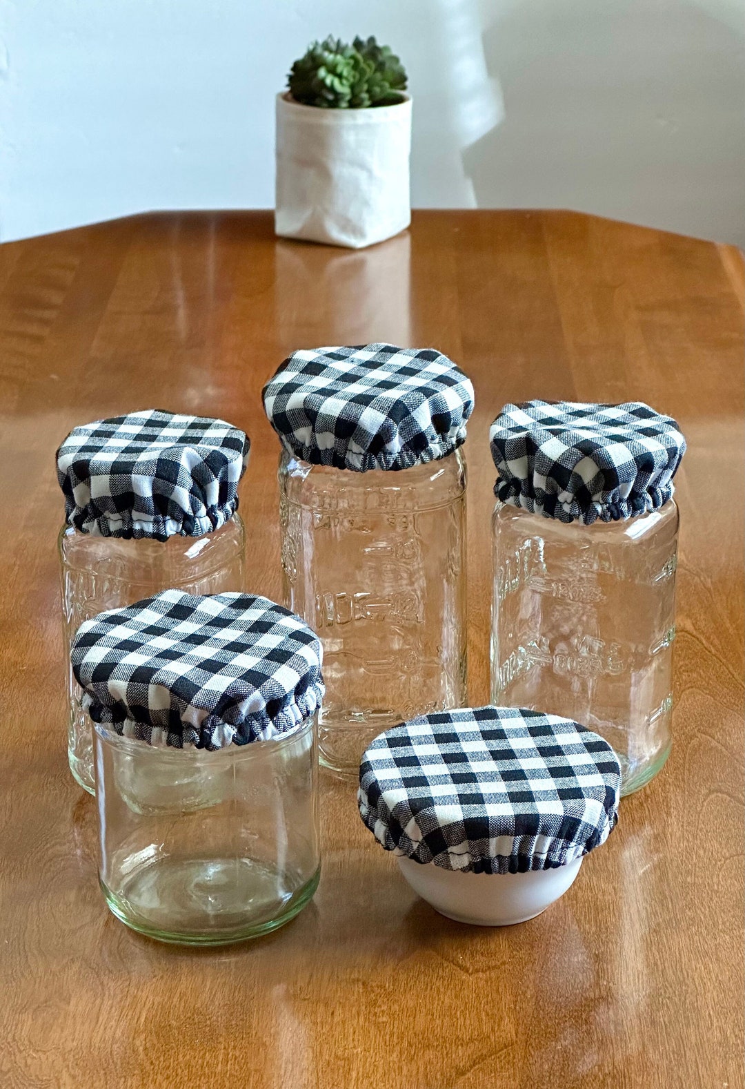Reusable Gingham Mason Jar Cover, Reversible Rustic Jar Cover, Cozy ...