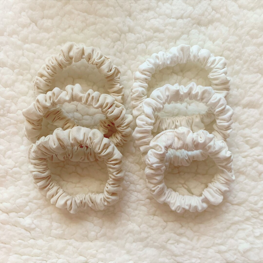 Skinny Cotton Scrunchie, 6-pack White and Natural Scrunchie, Minimalist ...