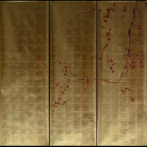 Plum Blossom Hand Painted Wallpapers on Gold Metallic Panel - Custom ...