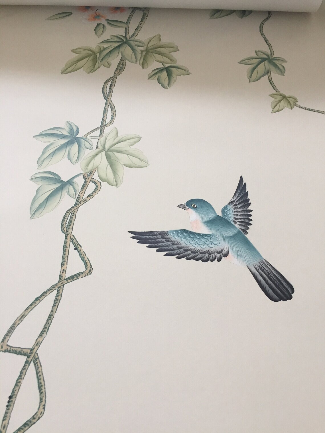 36 96/panel, Hand-painted Wallpaper, Birds and Vines on Custom Color - Etsy